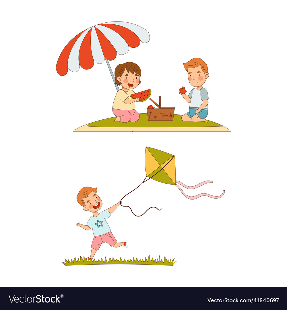 Kids summer activities set happy children having Vector Image