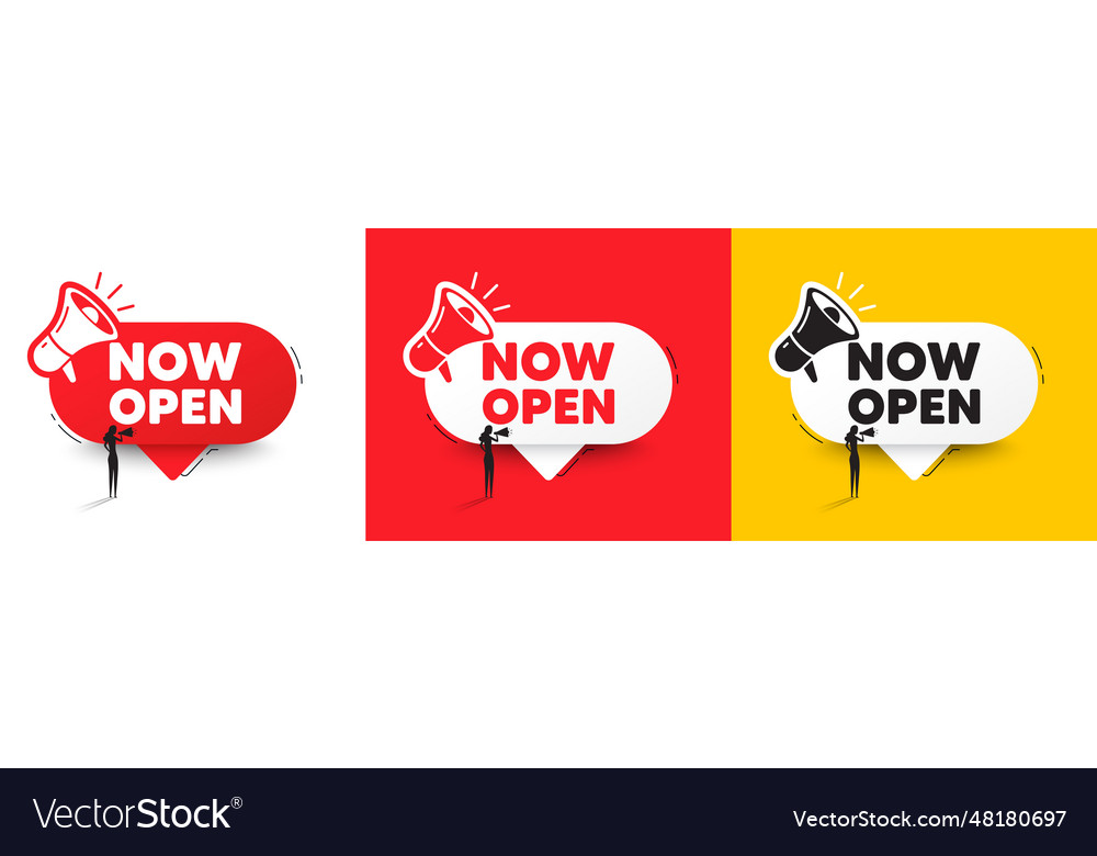 Now open tag promotion new business sign speech Vector Image