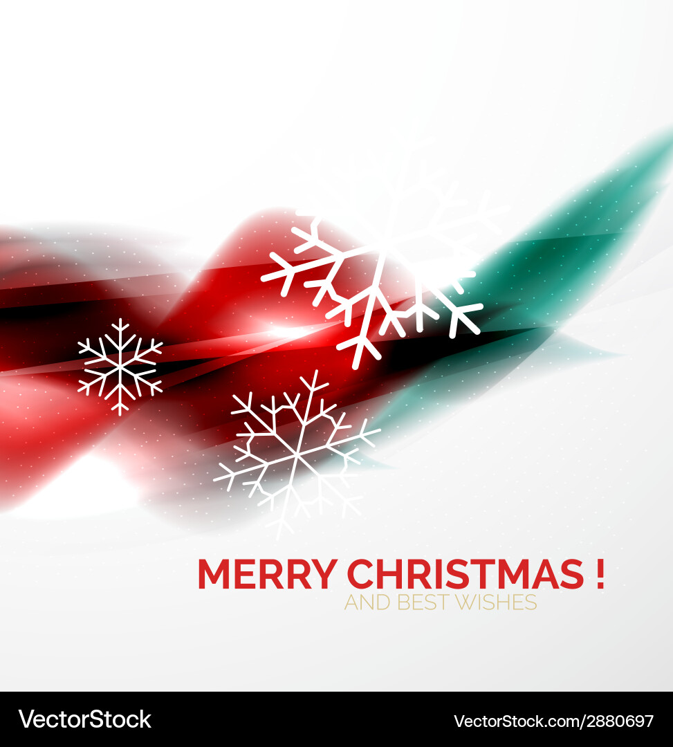 Red christmas blurred waves and snowflakes Vector Image