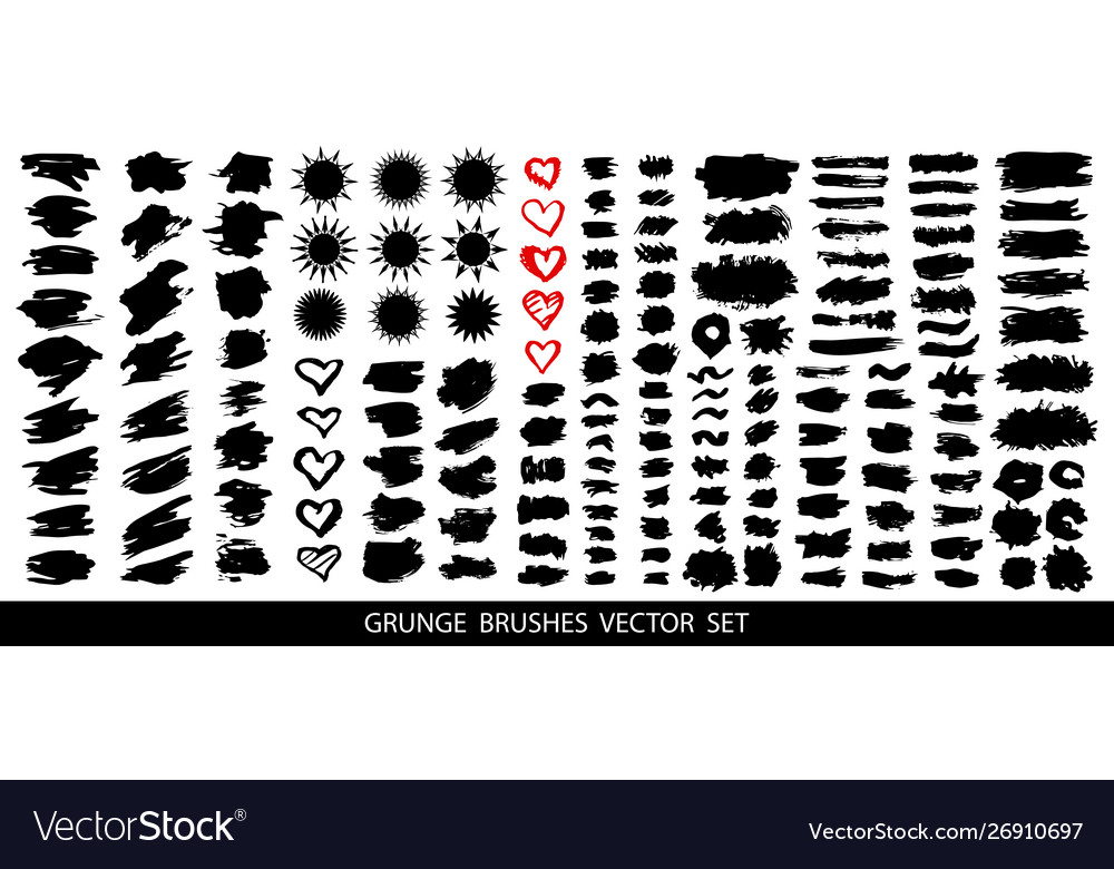 Set black paint ink brush strokes brushes Vector Image