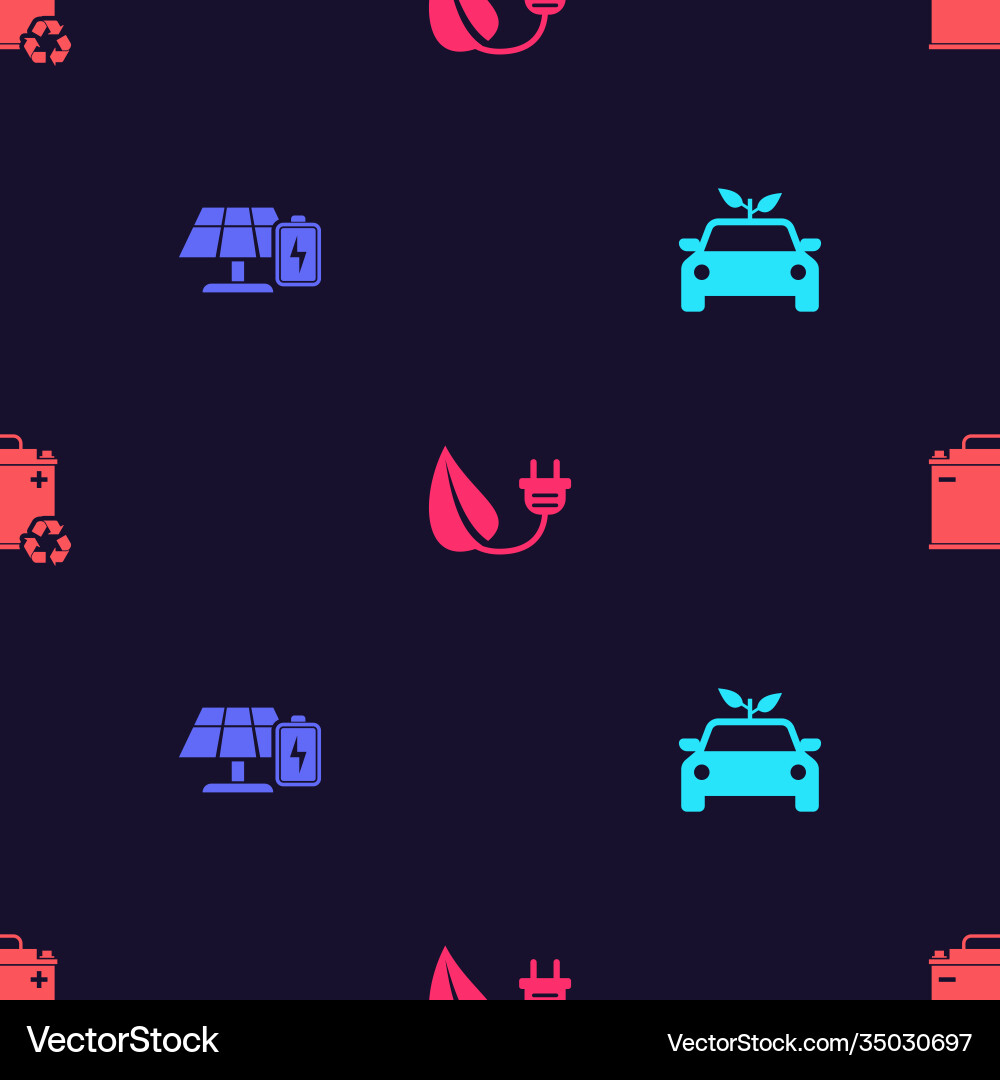 Set eco car concept drive solar energy panel Vector Image