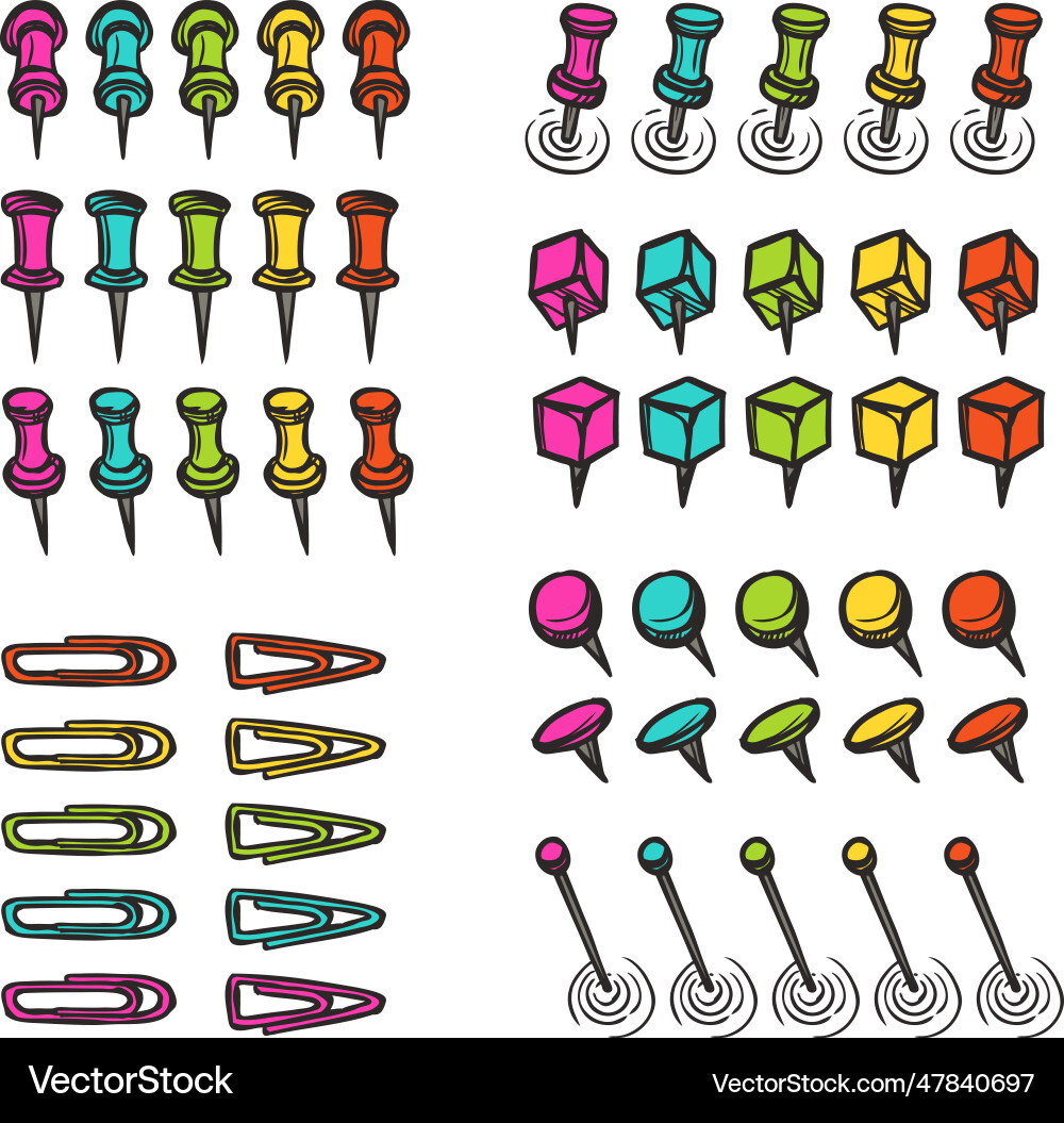 Stationary navigation push pins pictograms Vector Image