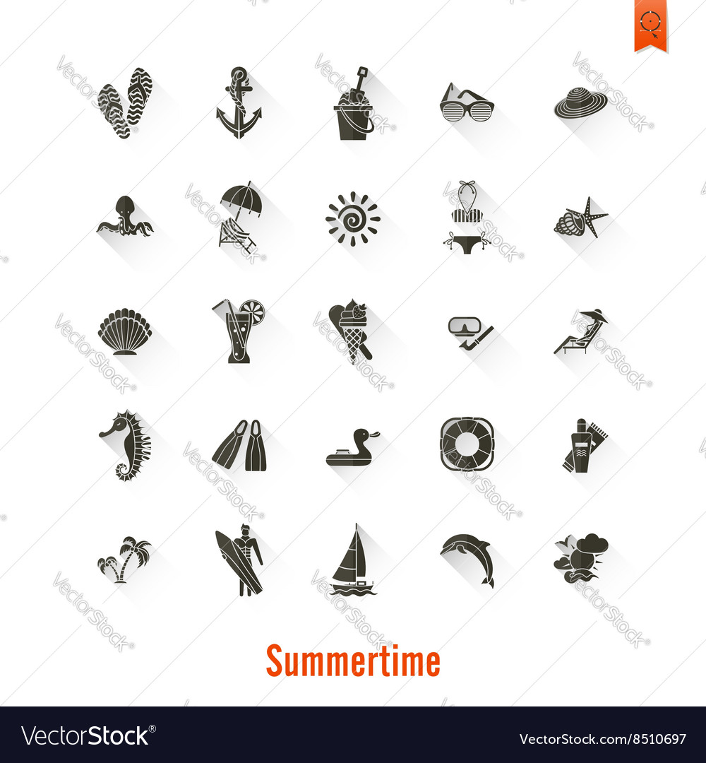 Summer and beach simple flat icons Royalty Free Vector Image