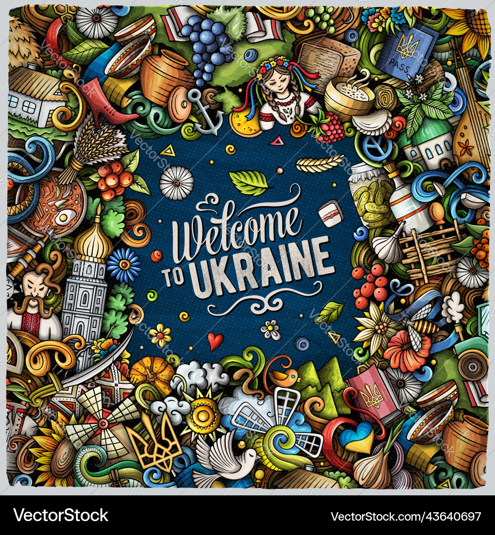 Ukraine cartoon doodles frame Royalty Free Vector Image
