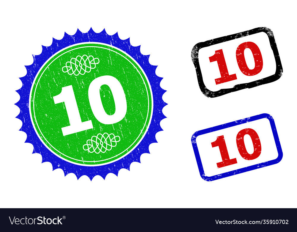 10 rosette and rectangle bicolor stamps Royalty Free Vector
