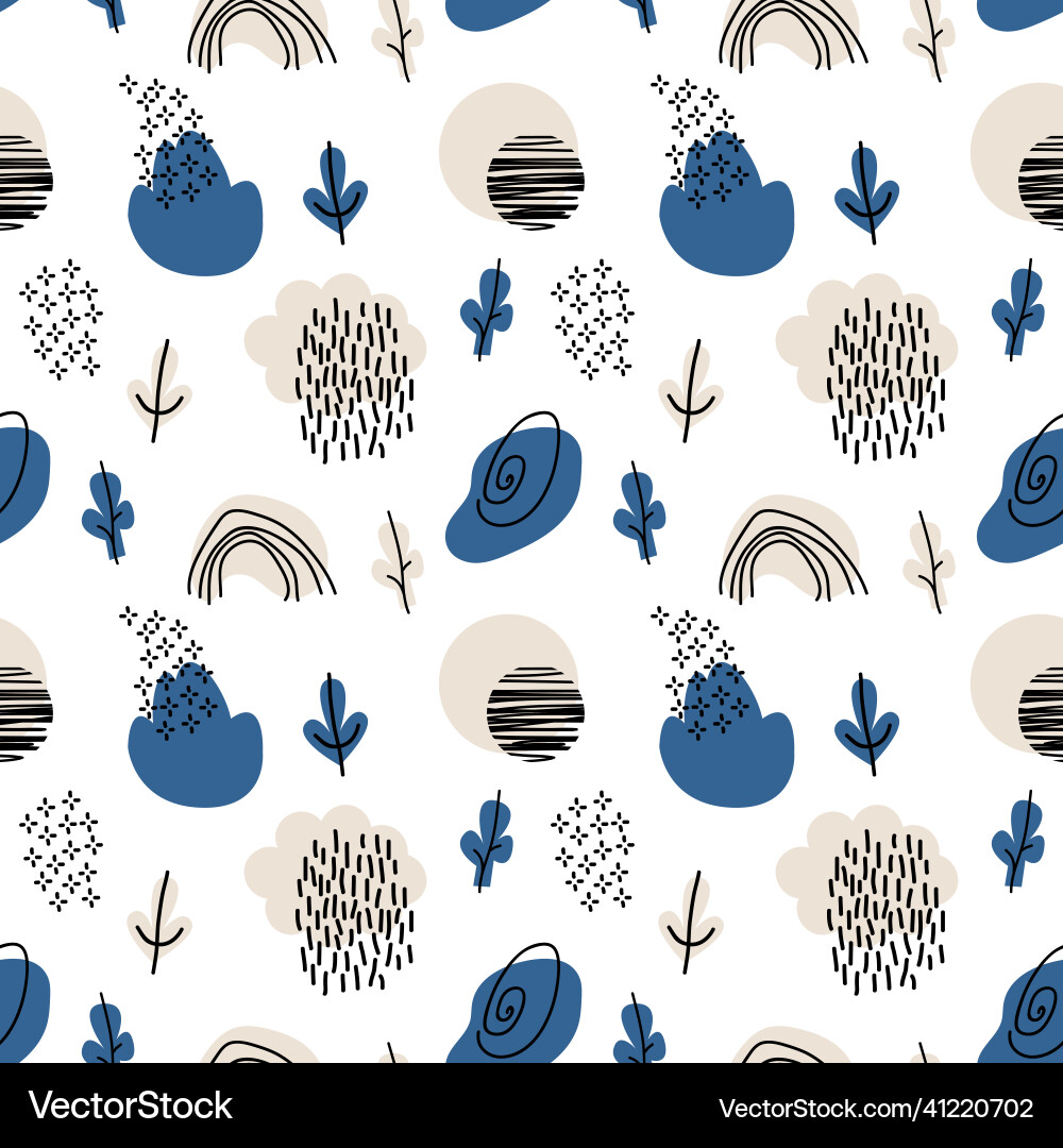 Blue doodle abstract seamless pattern with cloud Vector Image
