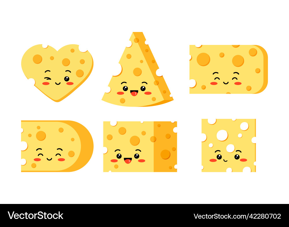 Cute cheese with hole various shapes slices Vector Image
