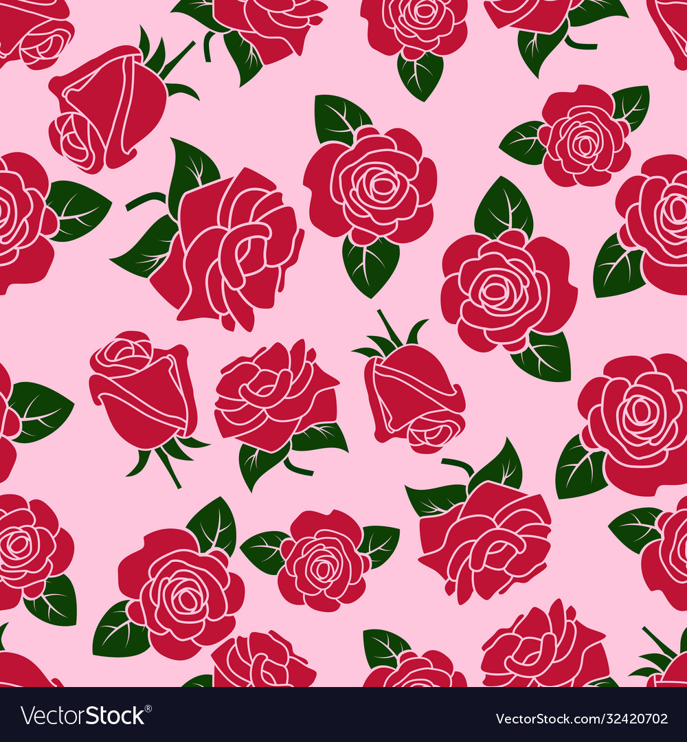Flat red rose pattern Royalty Free Vector Image