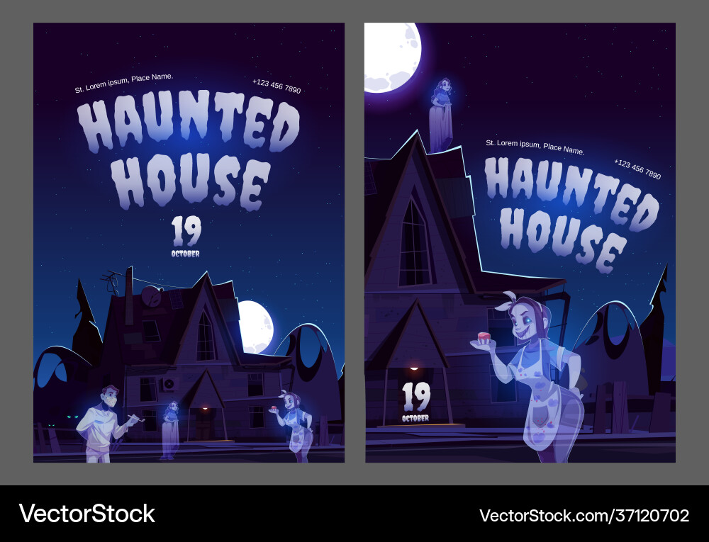Haunted house posters with old ghosts Royalty Free Vector