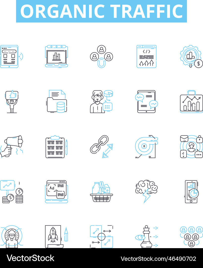 Organic traffic line icons set Royalty Free Vector Image