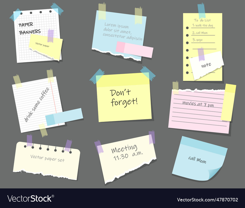 Paper sticky notes memo Royalty Free Vector Image