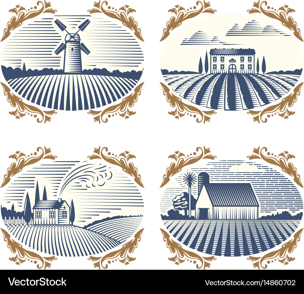 Retro landscapes farm house Royalty Free Vector Image