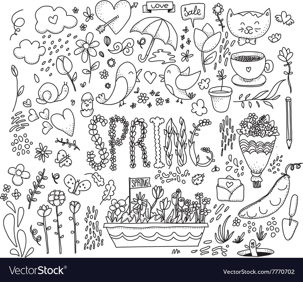 Spring graphics set hand drawn Royalty Free Vector Image