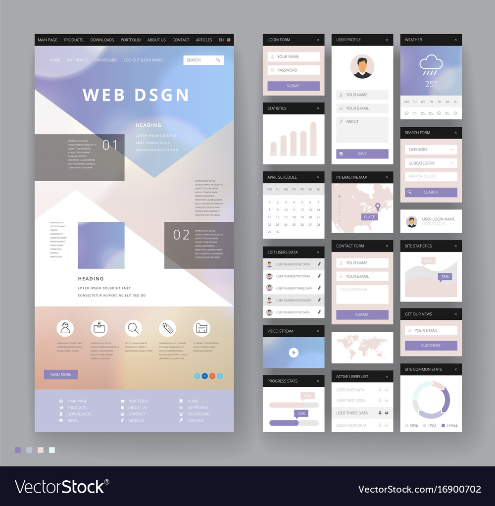 Website template design with interface elements Vector Image