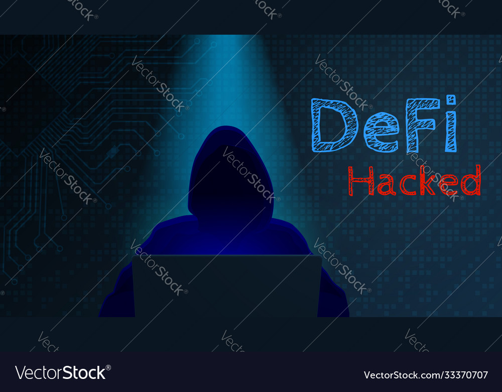 Defi hacked concept silhouette a hacker Royalty Free Vector