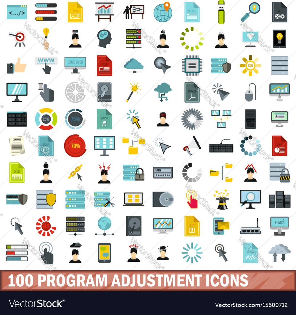 100 program adjustment icons set flat style Vector Image