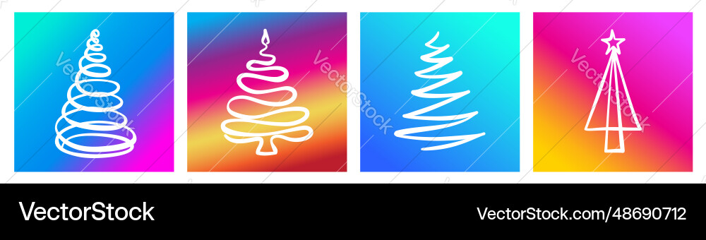 Banner with christmas tree symbols line drawing Vector Image