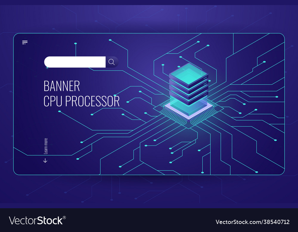Big data processing cpu processor isometric Vector Image