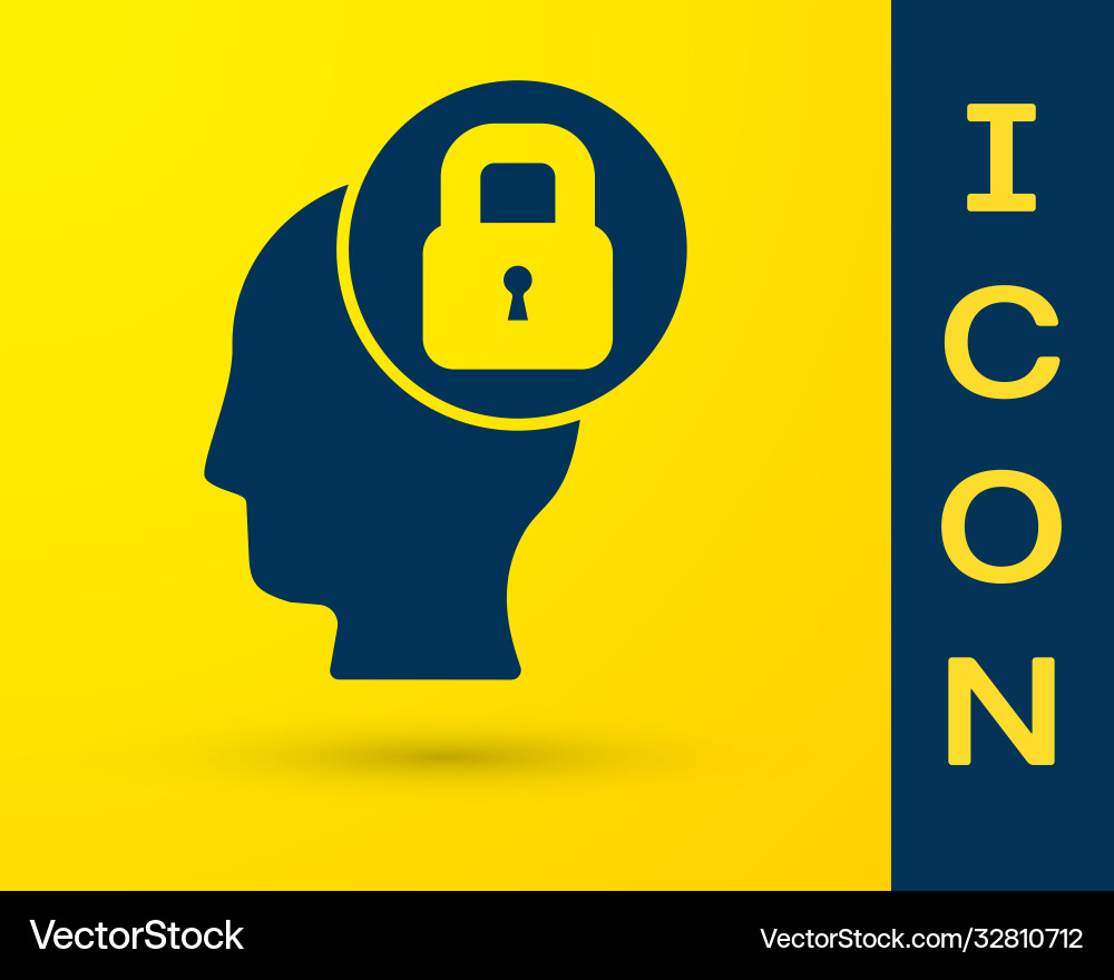 Blue human head with lock icon isolated on yellow Vector Image