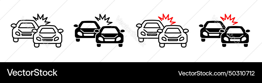 Car crash icon set vehicle collision aftermath Vector Image
