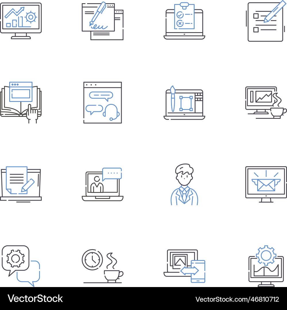 Cyber labor line icons collection digitalization Vector Image
