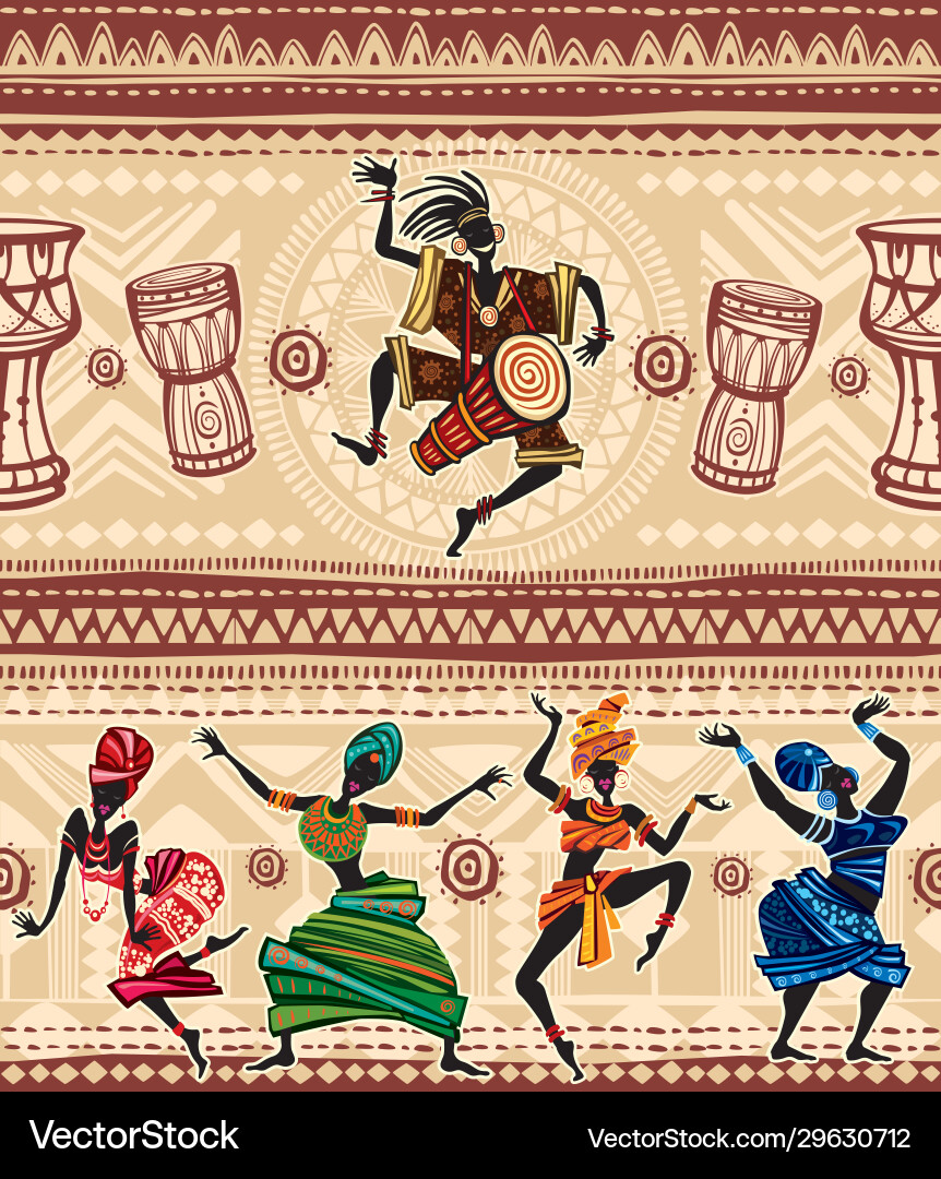 Dancing people on ethnic background with african Vector Image