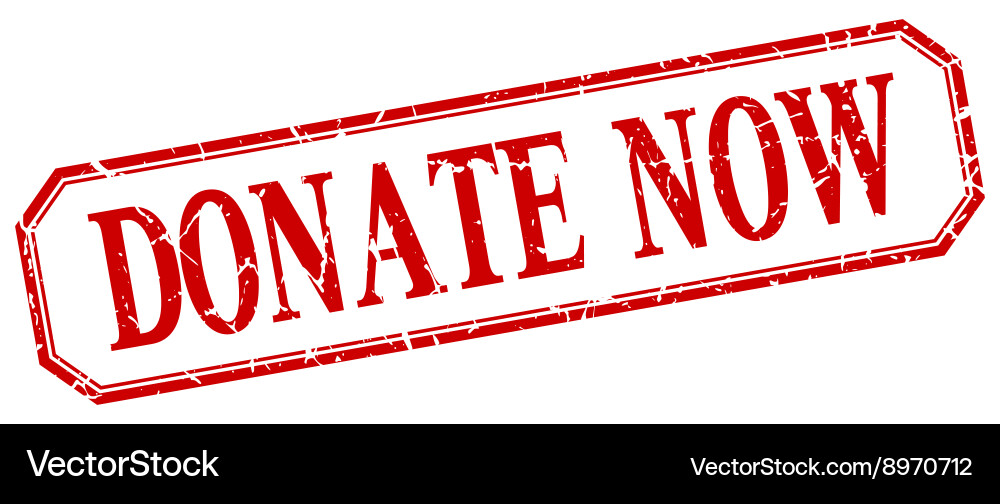 Donate now square red grunge vintage isolated Vector Image