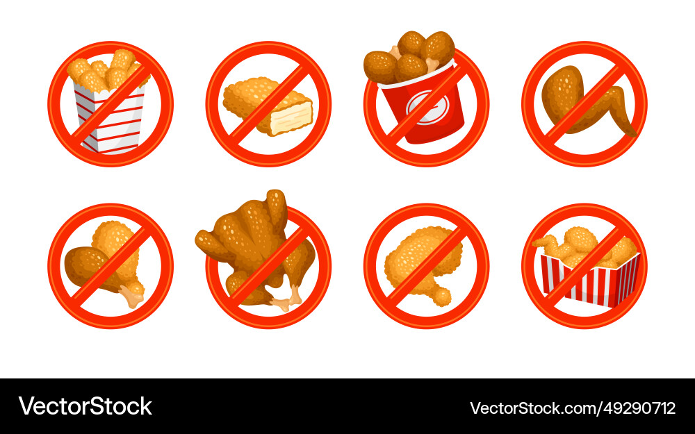 Fast food fried chicken crossed red frame Vector Image