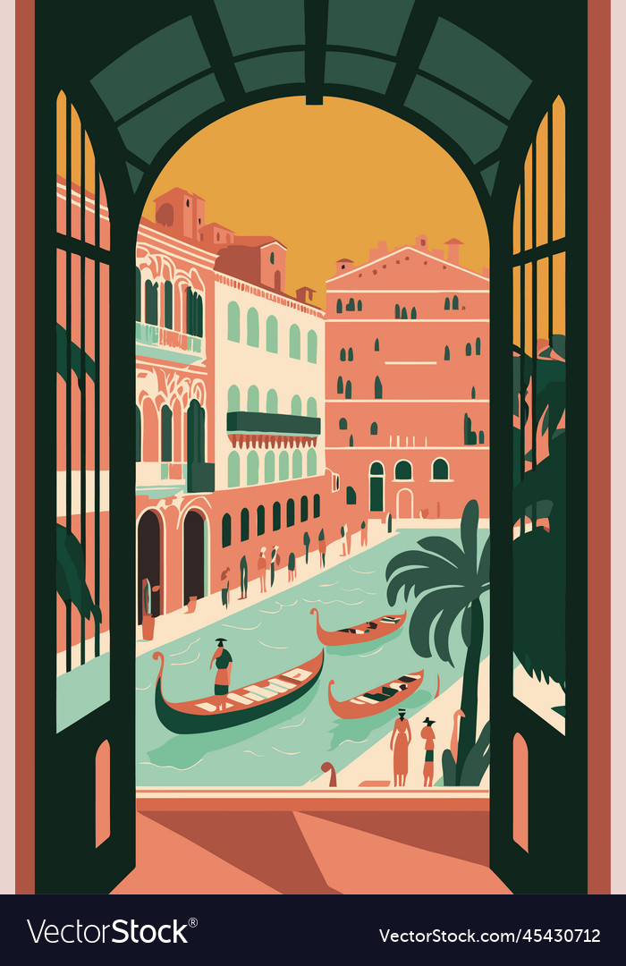 Flat gondola venice grand canal italy city Vector Image
