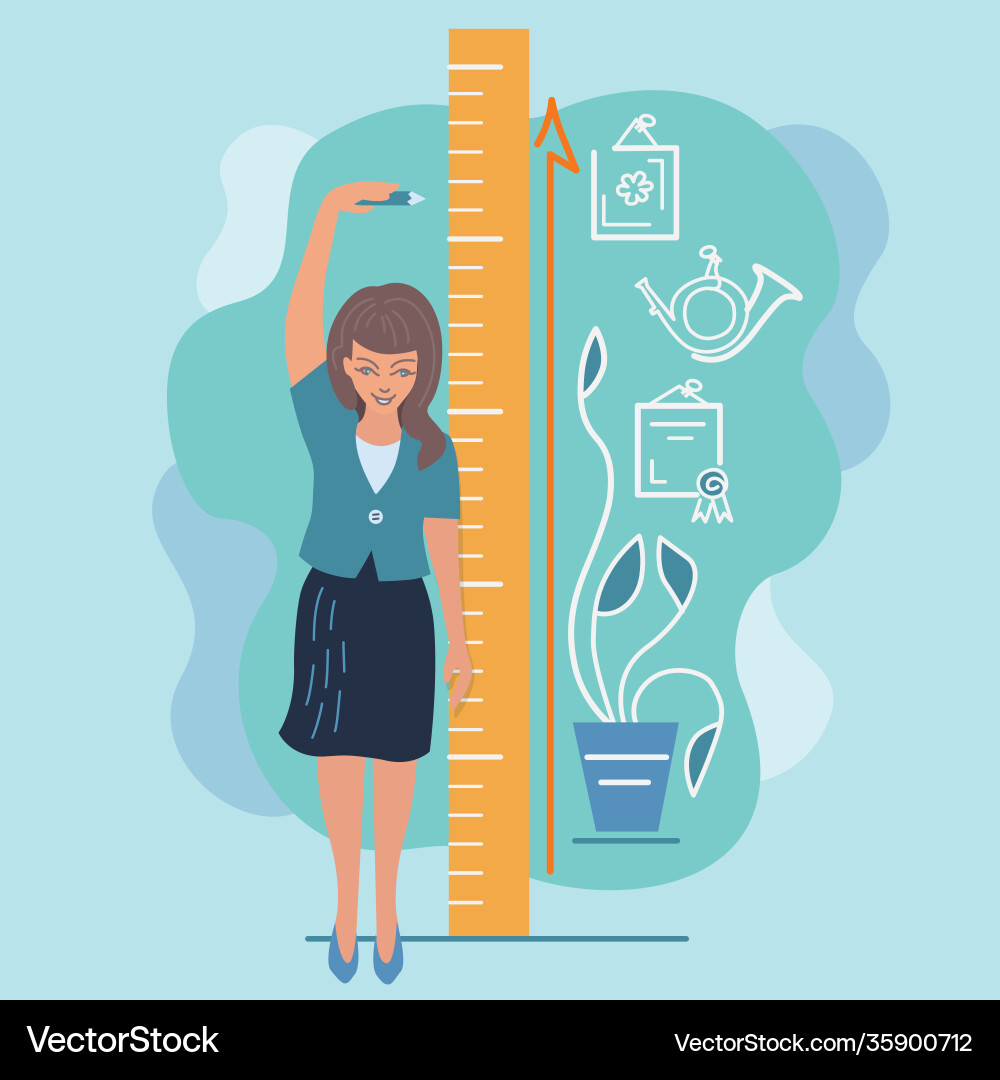 Girl measures height personal growth Royalty Free Vector