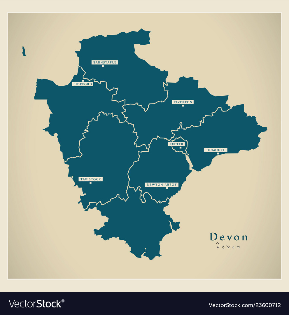 Modern Map Devon With Districts Uk Royalty Free Vector