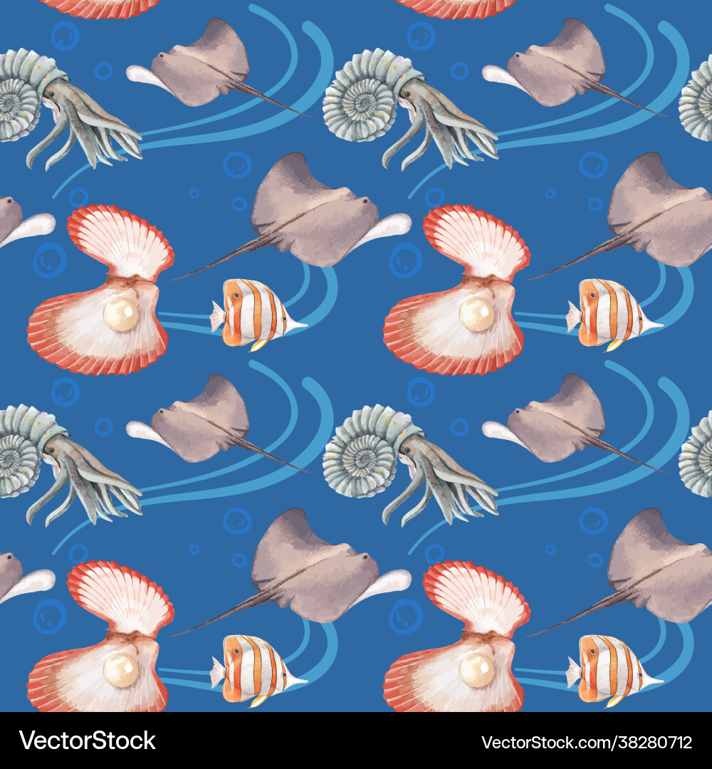 Pattern with sea life concept design watercolor Vector Image