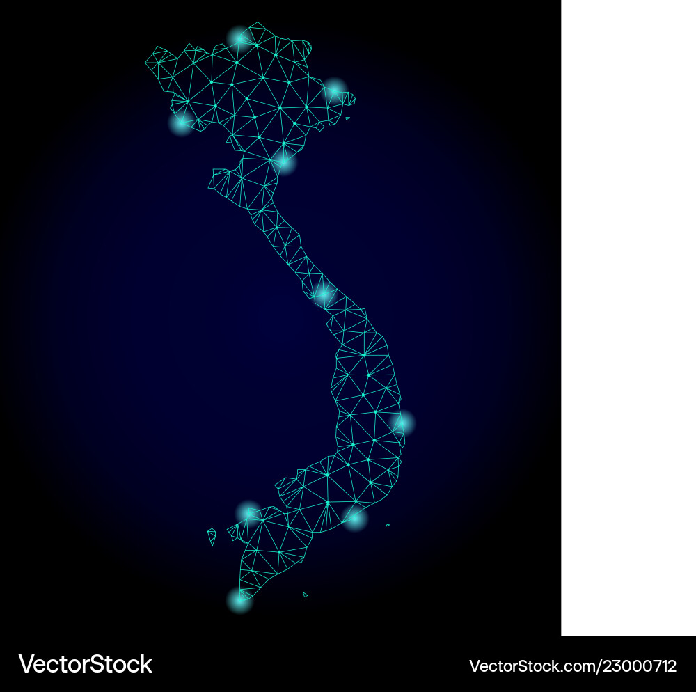Polygonal network mesh map of vietnam with light Vector Image