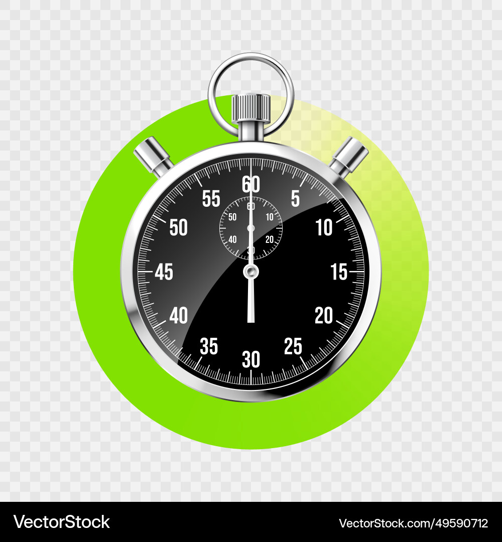 Realistic classic stopwatch shiny metal Royalty Free Vector