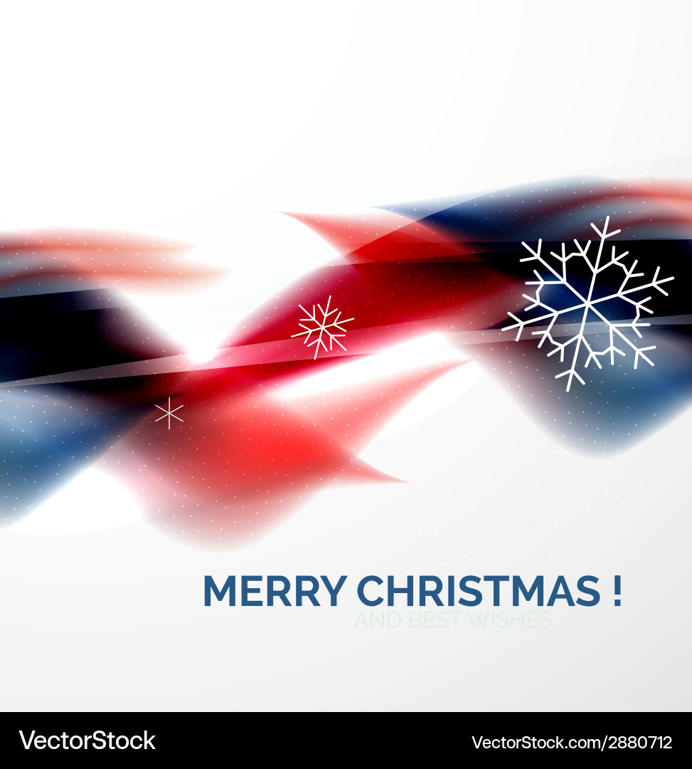 Red christmas blurred waves and snowflakes Vector Image