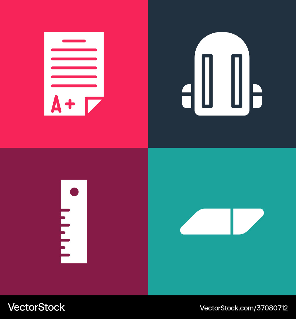 Set pop art eraser or rubber ruler school Vector Image