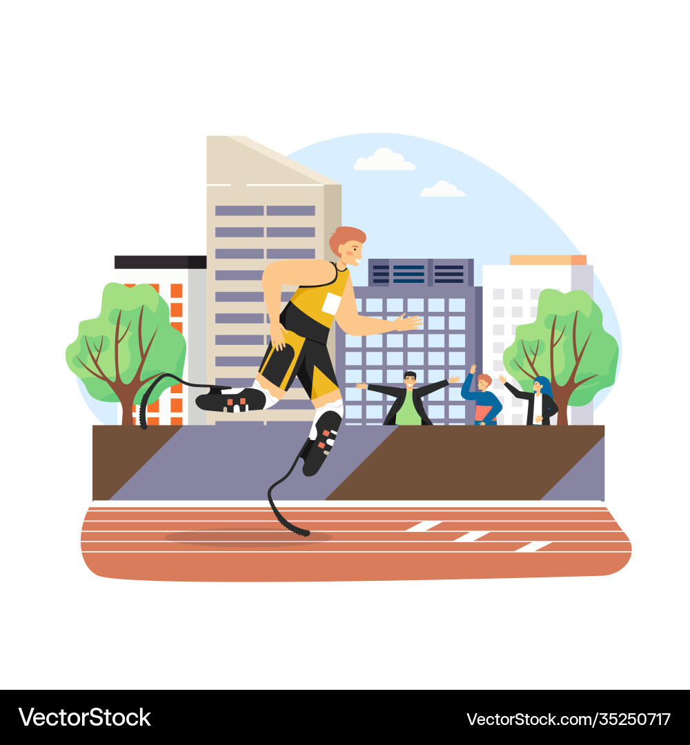 Athlete with prosthetic legs running marathon Vector Image