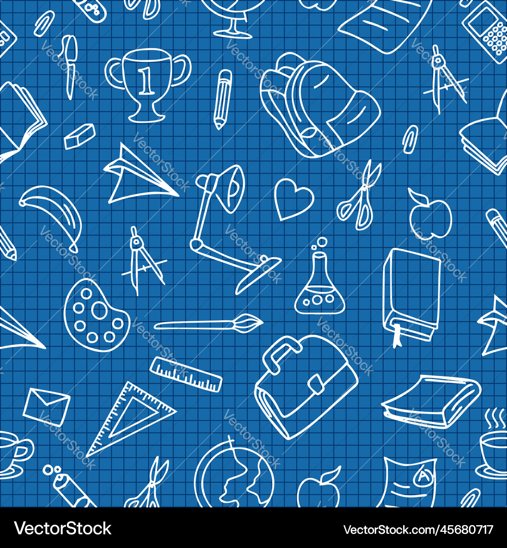 Back to school doodle line drawing blue color Vector Image