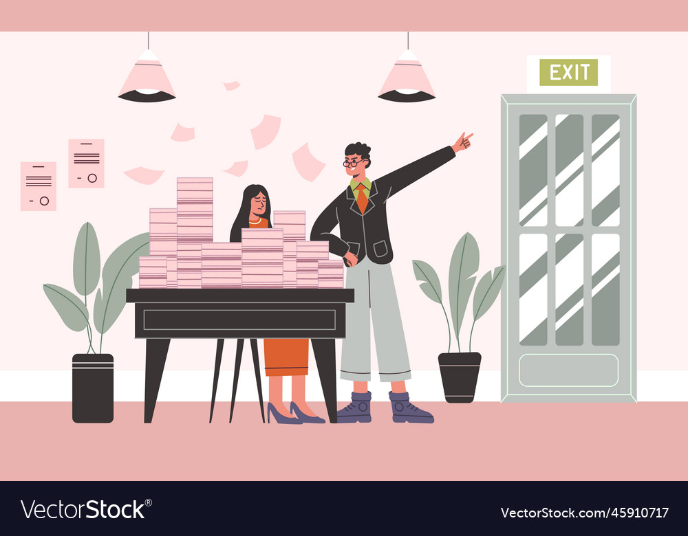 Boss dismisses employee workplace conflict Vector Image Boss dismisses employee workplace conflict Vector Image