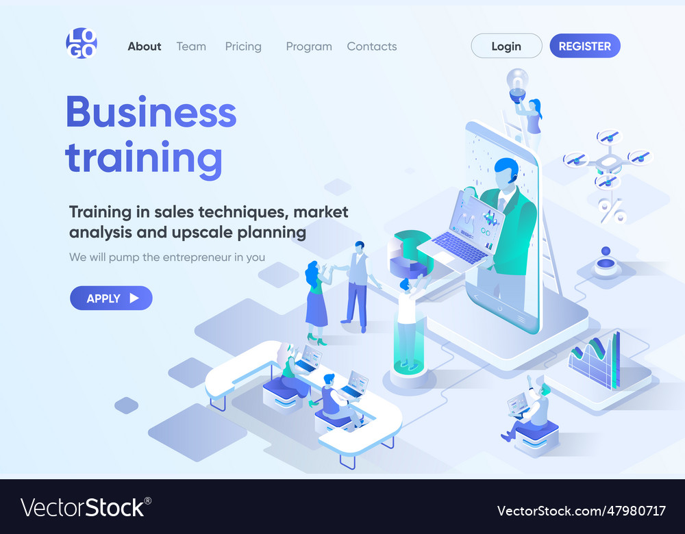 Business training isometric landing page coaching Vector Image