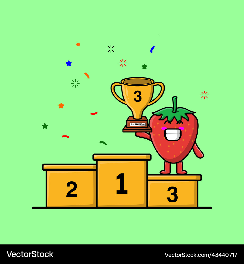 Cute cartoon strawberry as the second winner Vector Image