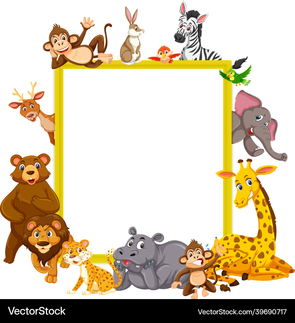 Empty banner with many different wild animals Vector Image
