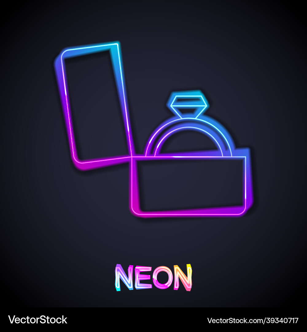 Glowing neon line diamond engagement ring in a box