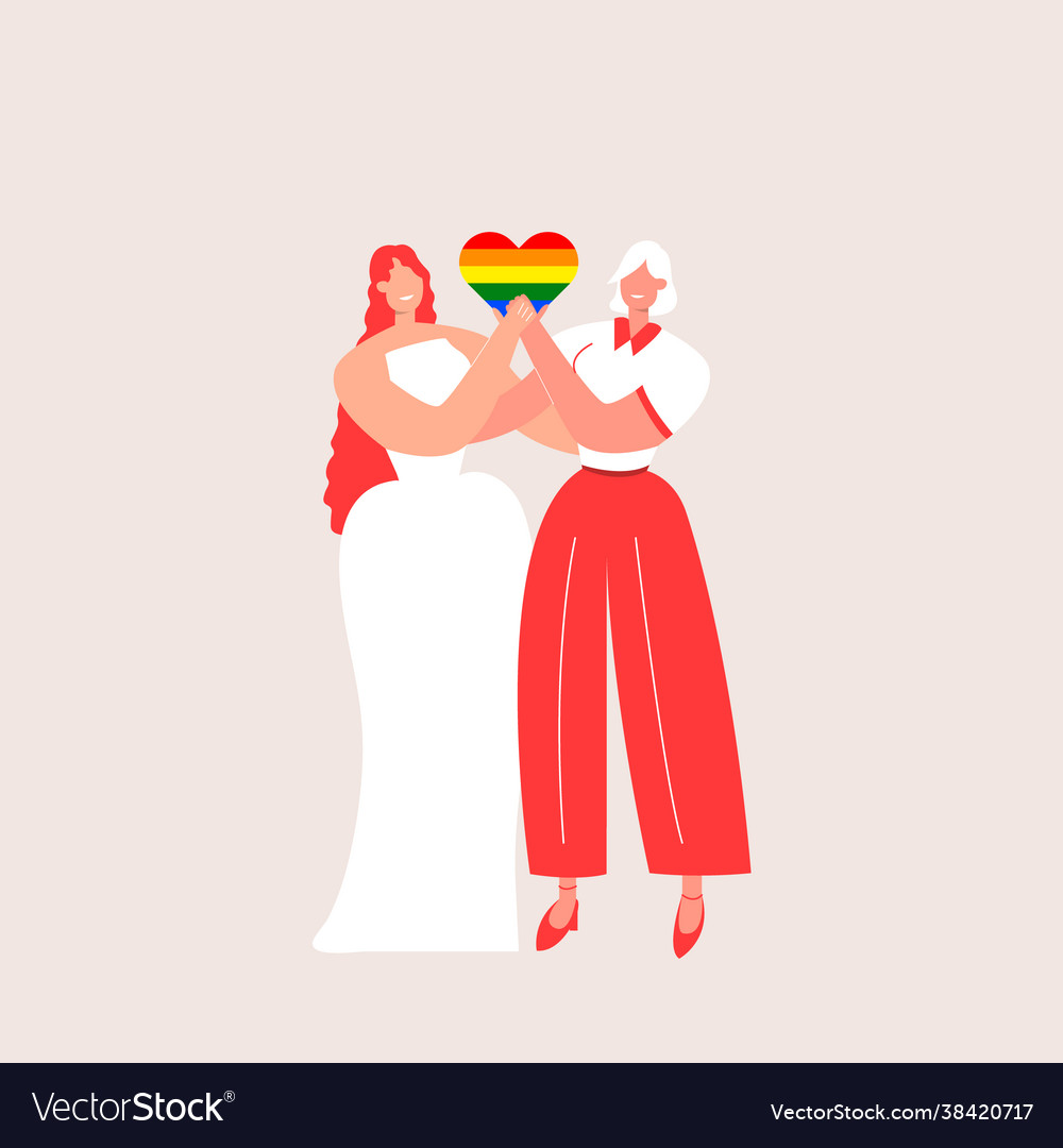 Happy Lesbian Couple Wedding Two Lesbians Vector Image