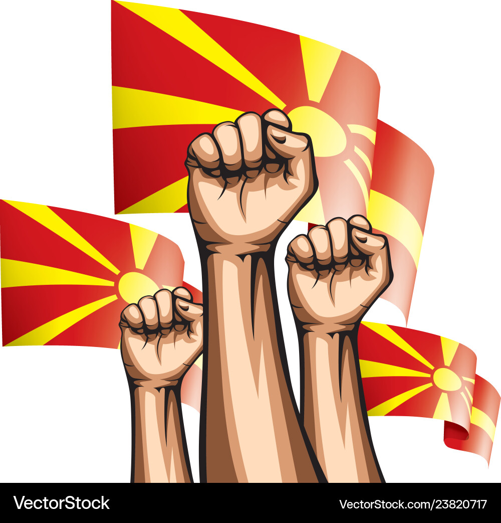Macedonia flag and hand on white background Vector Image