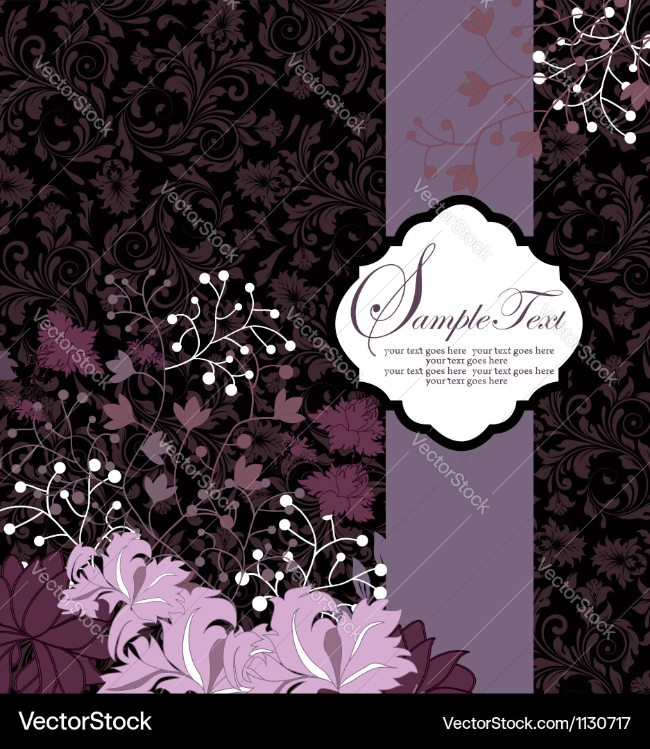 Purple floral card template Royalty Free Vector Image
