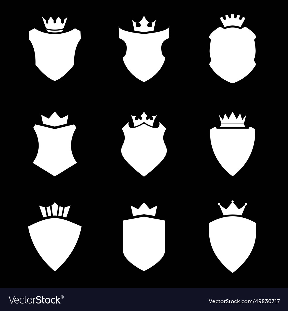 Silhouette Shield Icon Set In Vintage Style Vector Image