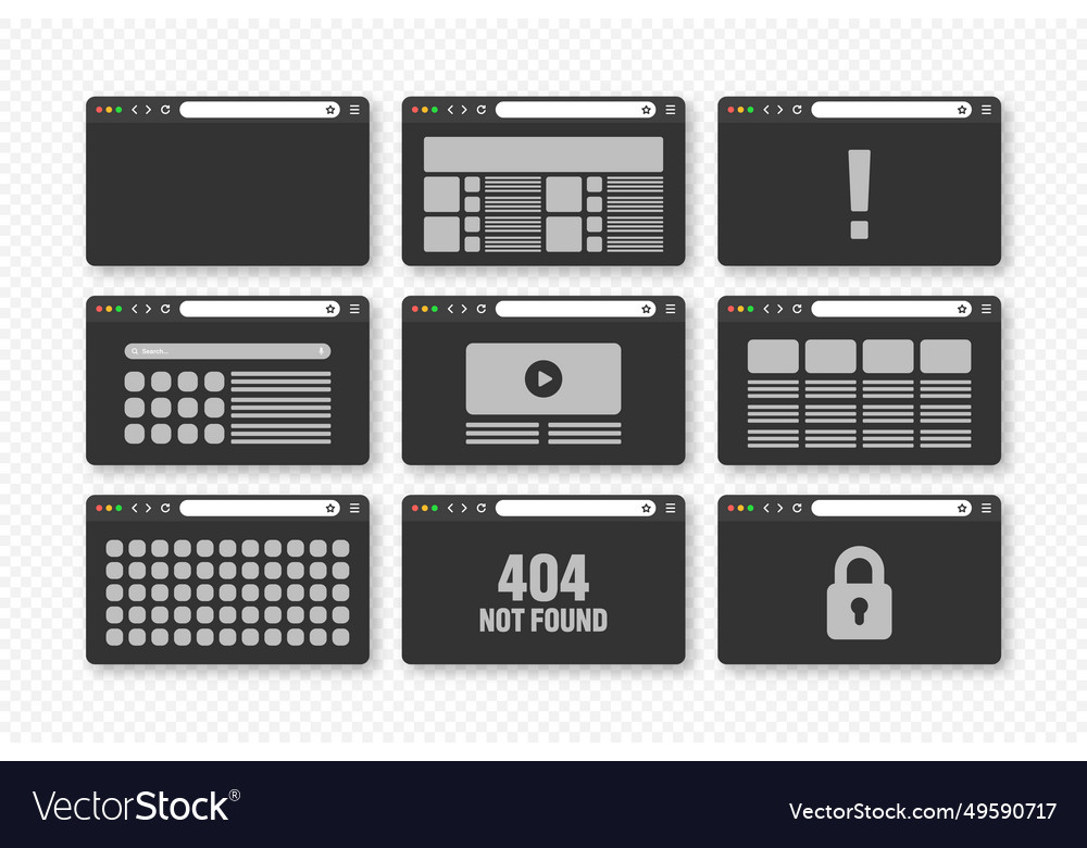 Web browser window pages layout with toolbar Vector Image