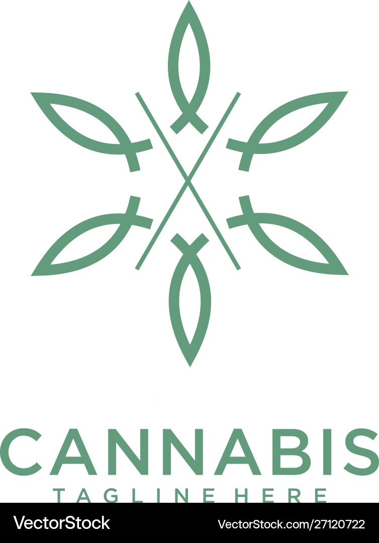 Cbd cannabis marijuana pot hemp leaf with line art