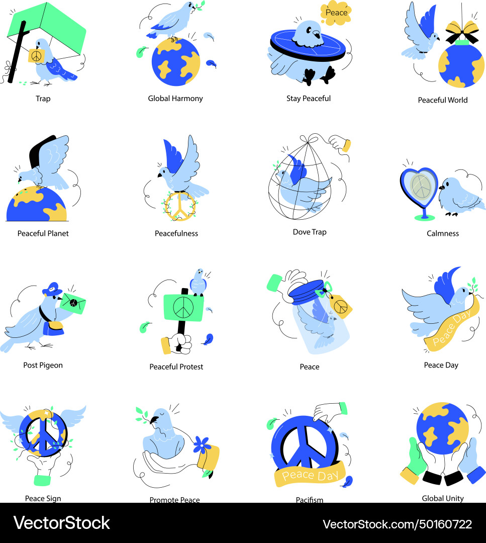 Collection of peace protest doodle mini Royalty Free Vector